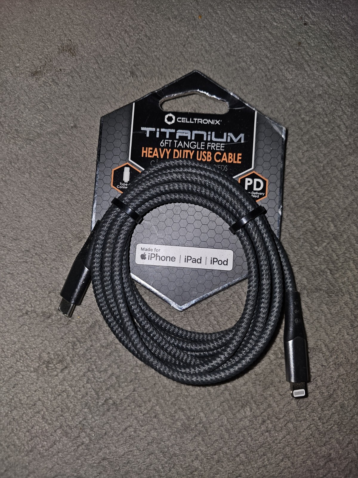 Celltronix Titanium 6-ft Tangle Heavy Duty USB Cable for iPhone Black ...