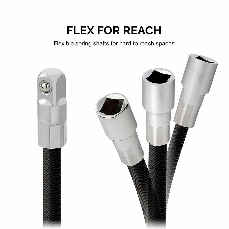 2pc Flexible Socket Extension 8" Long 3/8" & 6" 1/4" Socket Bar Ratchet ...