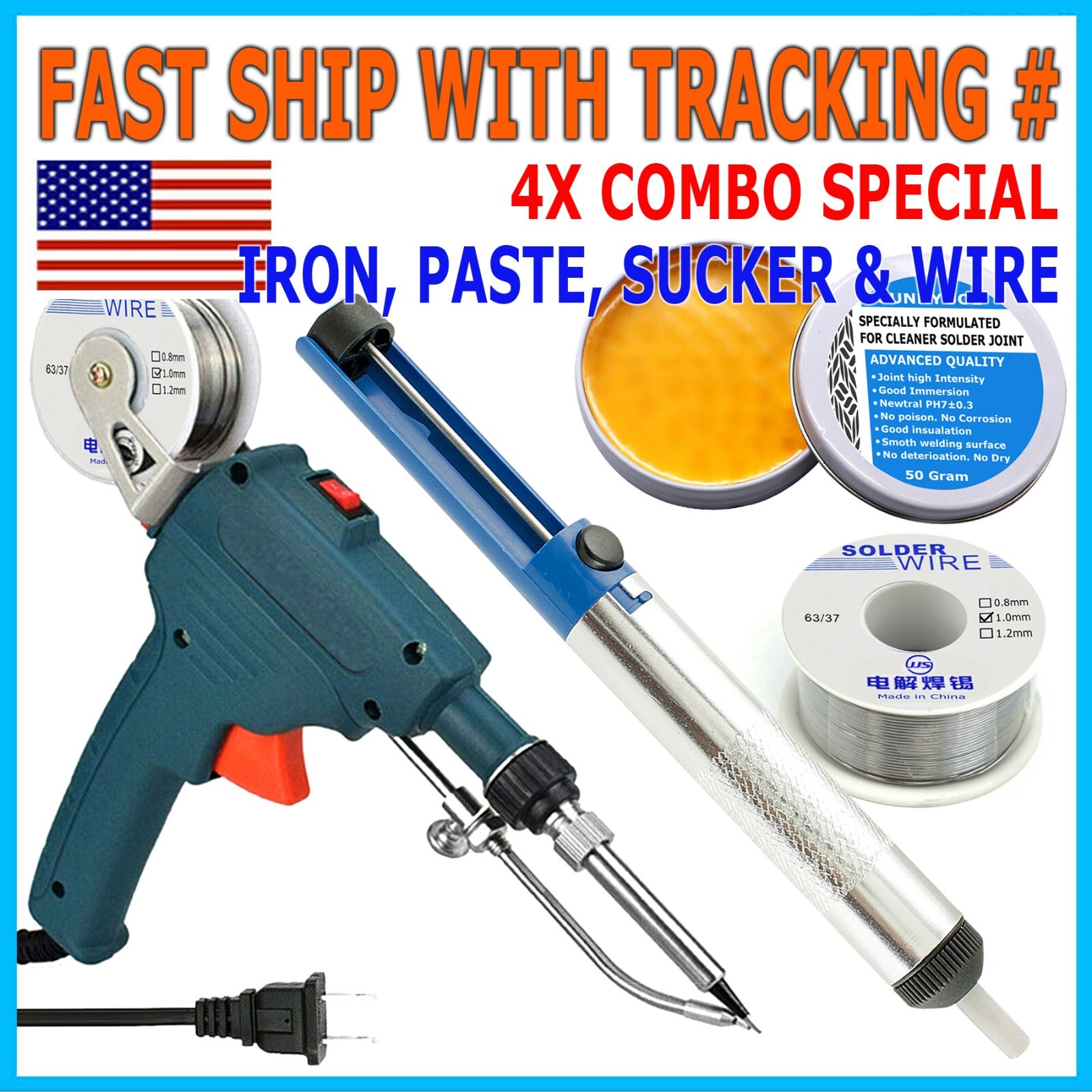 Electric Auto Soldering Iron Gun Kit Hand-Held +Wire Sucker Welding ...