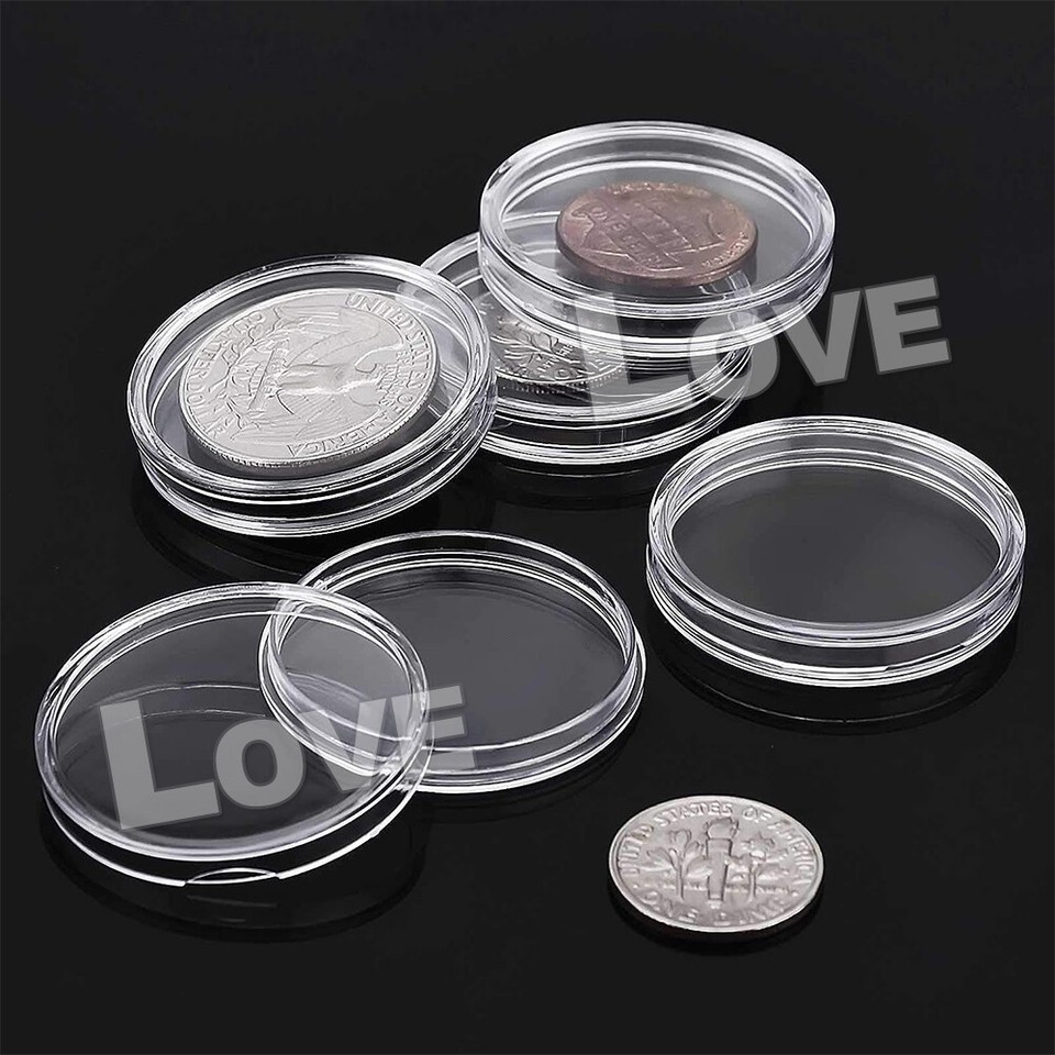 100pcs Coin Storage Box Case Capsules Holder Clear Plastic Round 21mm ...