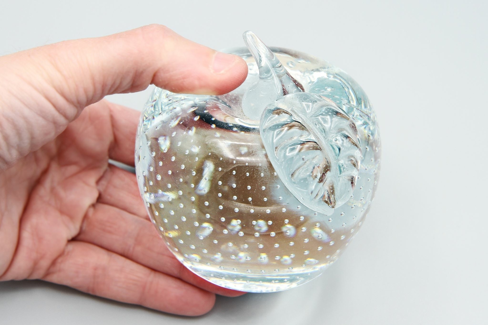 Clear Glass Apple Paperweight, Large Blown Glass Fruit Signed Monte ...