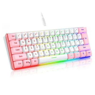 White Pink K62 RGB 60% Mechanical Tactile Keyboard Ultra-Compact USB-C ...