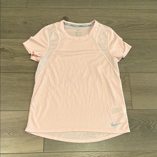 NIKE RUNNING Peach Pink Mesh Dri-Fit Active Short Sleeve Tee Shirt T ...