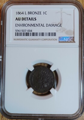 1864L Bronze Indian Head Cent AU Details Enviro Damage - NGC Graded KEY ...