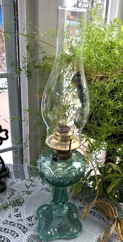 ANTIQUE REPRODUCTION OIL LAMP - CORDED ELECTRIC - green w/ circles | eBay