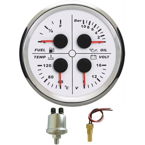 85mm 4 in1 Gauge with Sender Fuel Gauge(73-10 ohms) Water Temp Oil ...