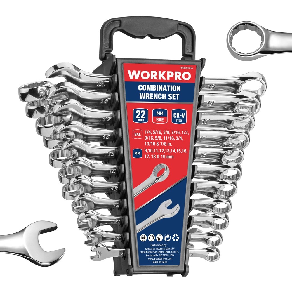WORKPRO 22 PCS Combination Wrenches Set SAE 1/4"-3/4" Metric 9mm-19mm ...