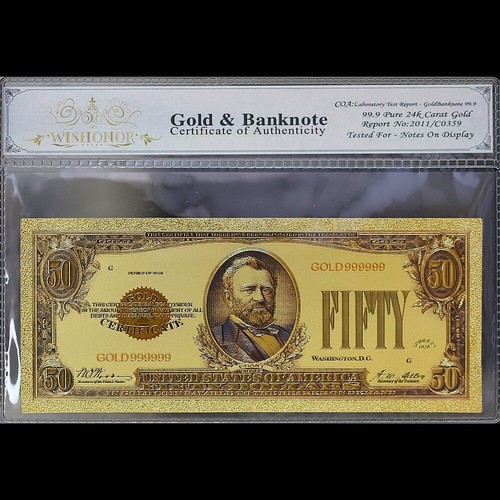 Gold 1928 $50 Fifty Dollars Banknote Collectible with Bag & Certificate ...