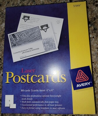 AVERY 5389 Laser Postcards 100 Cards 2/sheet 4"x6" Lot of 4 (400 Post ...