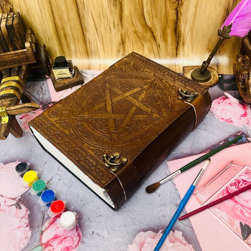 Large Pentagram Embossed Leather Journal 600 White Blank Papers Spell ...