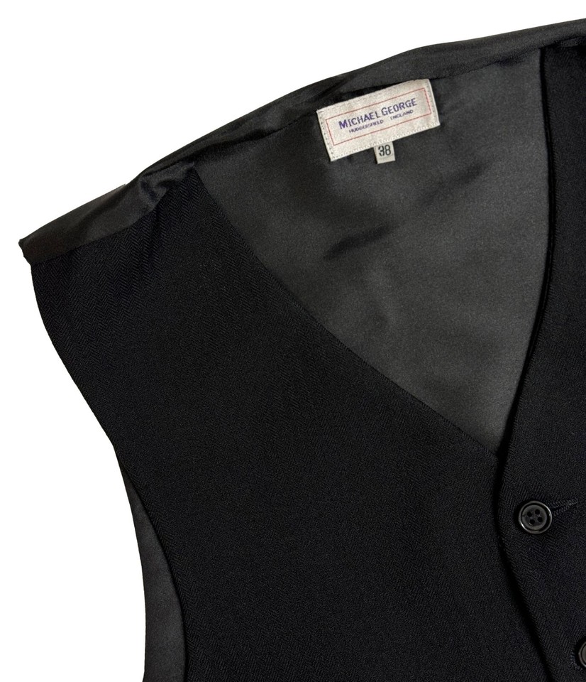 Black Wool Herringbone Waistcoat Vest Masonic Masons Suit Formal Button ...