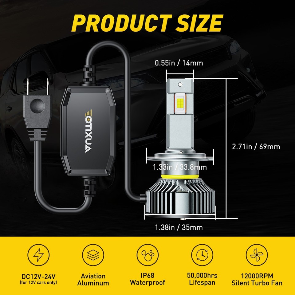 H7 LED Headlight Bulbs Kit High / Low Beam 6500K Super Bright White ...