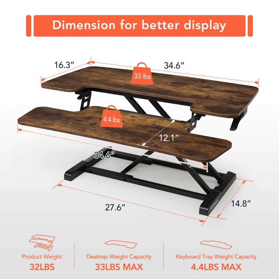 FlexiSpot 35" Standing Desk Riser Keyboard Tray Stand Up Desk Converter ...