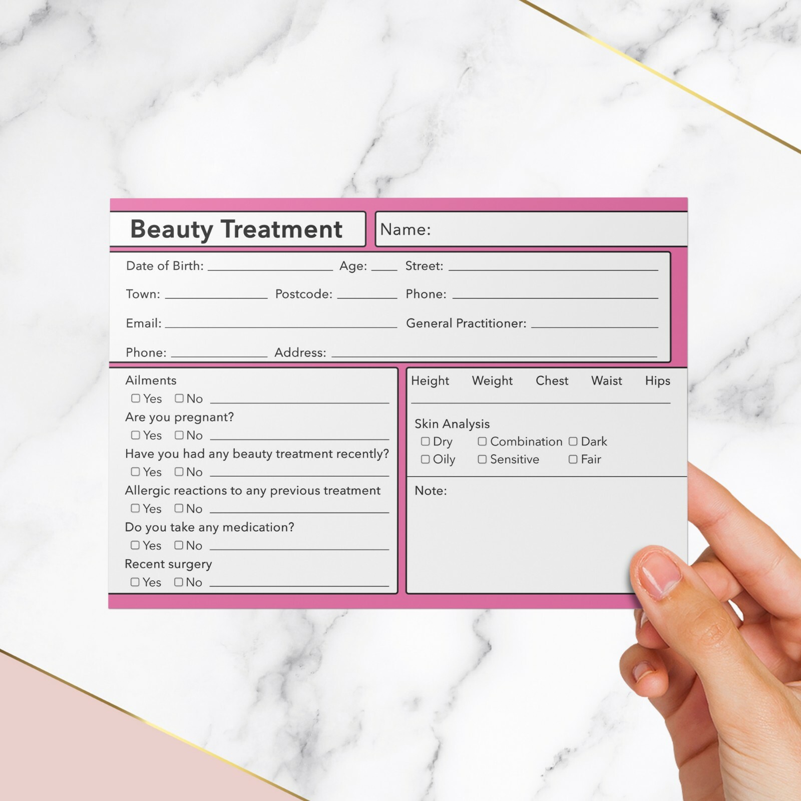 Beauty Client Record Card GDPR Compliant PREMIUM NEW Consultation Spa ...