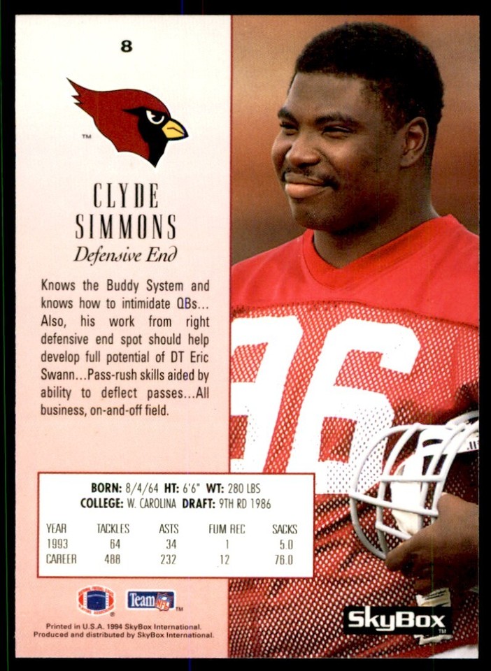 1994 Skybox Clyde Simmons Arizona Cardinals #8 | eBay