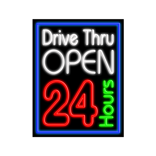 Drive Thru Open 24 Hours Glass Neon Sign 24"L x 31"H #10322 | eBay