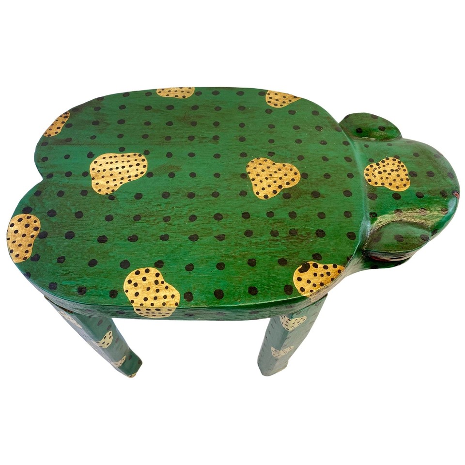 Lucky Green Frog Toad Plant Stand Balinese Hand Carved Wood Amphibian ...