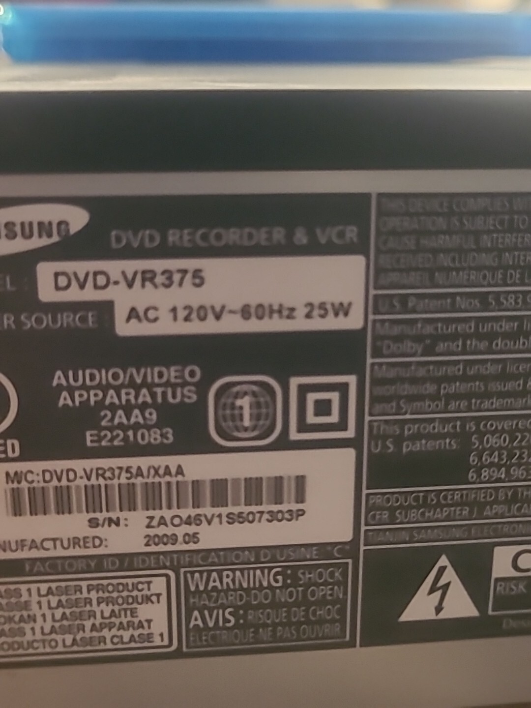 Samsung DVD-VR375 DVD/VCR Combo Recorder - Black for sale online | eBay