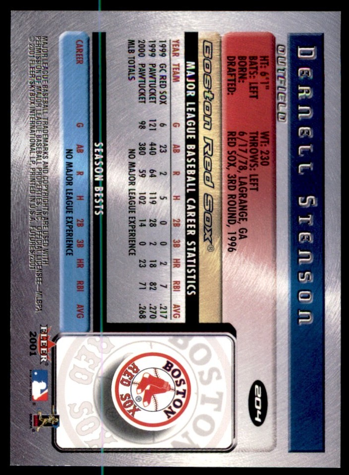 2001 FLEER FUTURES DERNELL STENSON BOSTON RED SOX #204 | eBay