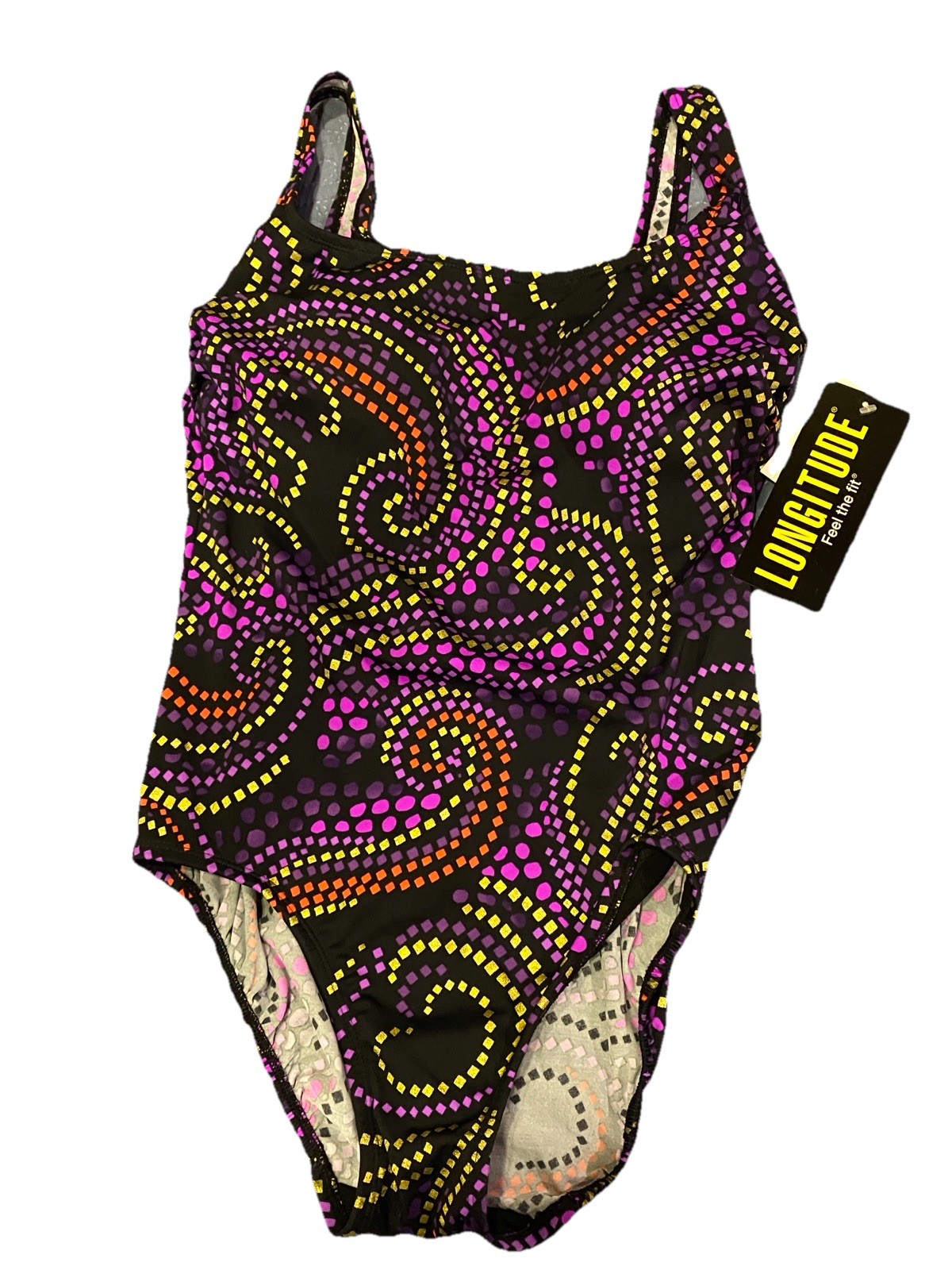 LONGITUDE One Piece Black Purple Pink Swimsuit 12 - NWT