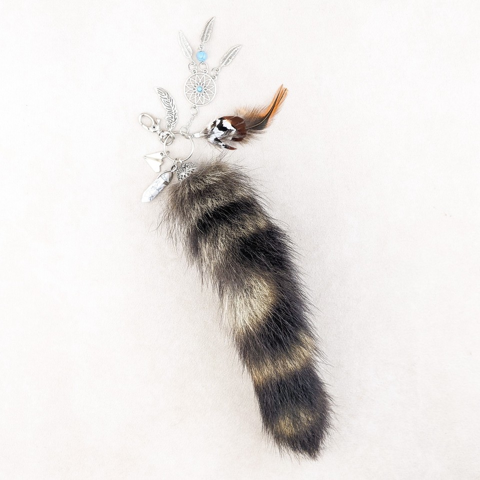 Raccoon Tail Keychain dreamcatcher charm Talisman hook Taxidermy ...