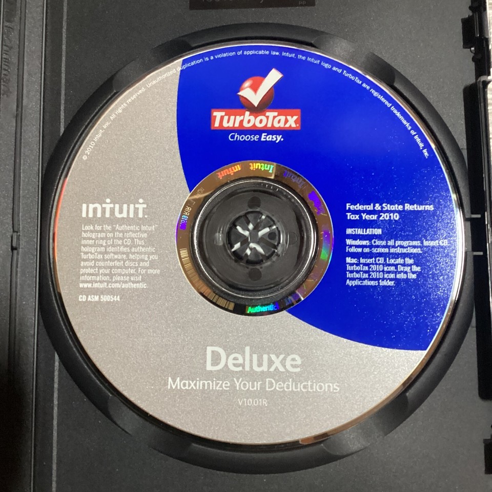 2010 TurboTax Deluxe Federal + State Maximize Deductions Case and CD ...