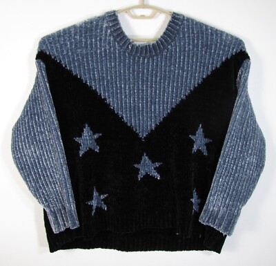 WildFox Women's Size Large Oversize Blue & Black Chenile Star Pattern ...