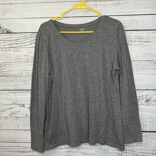 ana A New Approach Shirt Women XL Gray Long Sleeve Crew Neck Cotton ...