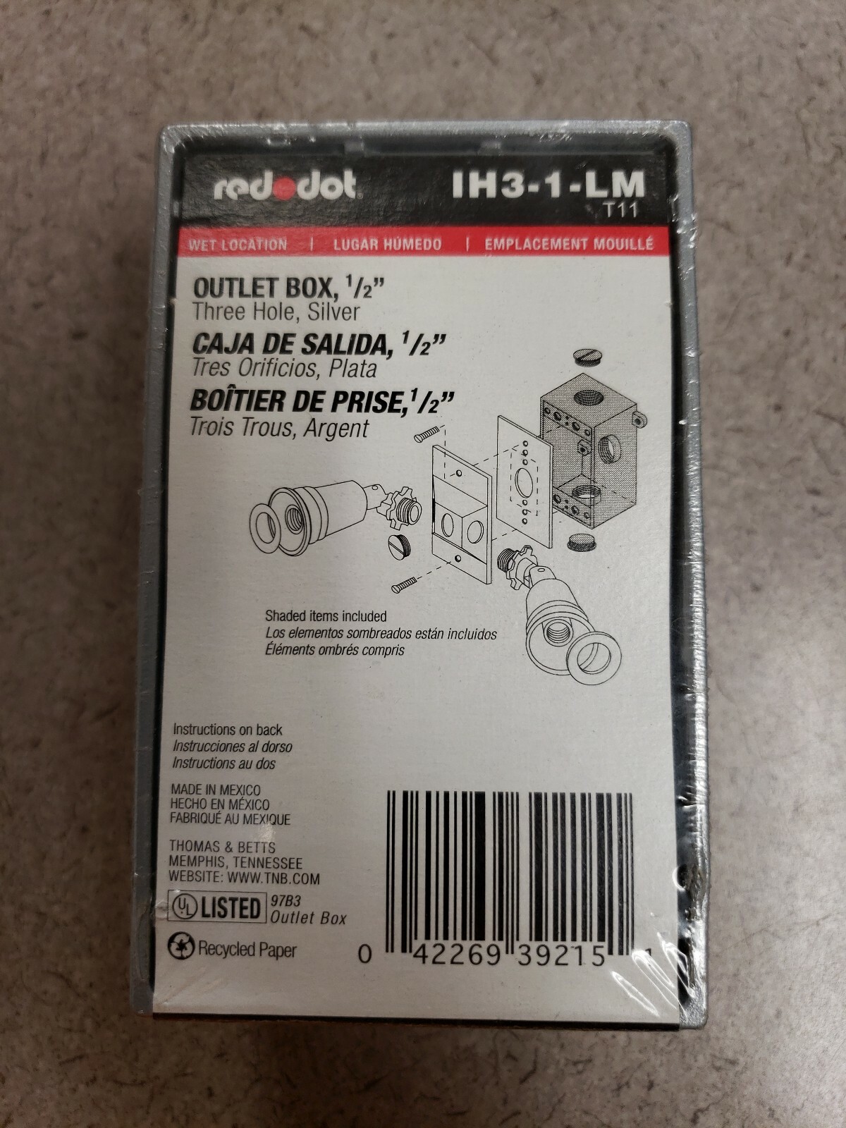 Red Dot IH3-1-LM 1/2" Hole Outlet Box 1/2", Three Hole, Silver | eBay