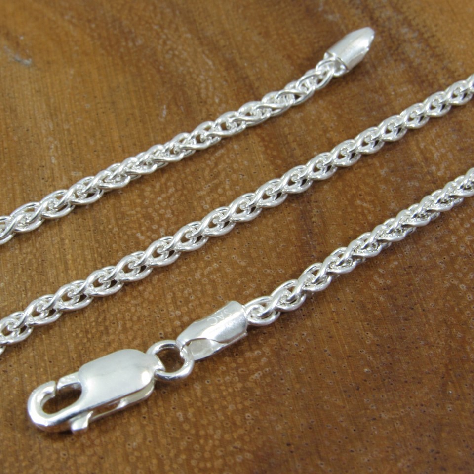 2.5MM Solid 925 Sterling Silver Italian SPIGA/WHEAT Rope CHAIN Necklace ...