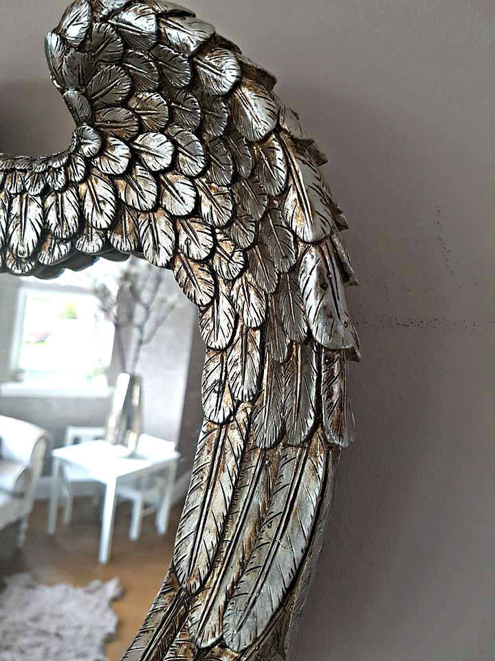 Small Antique Silver Angel Wings Mirror Shabby Chic Heart Ornate Wall ...