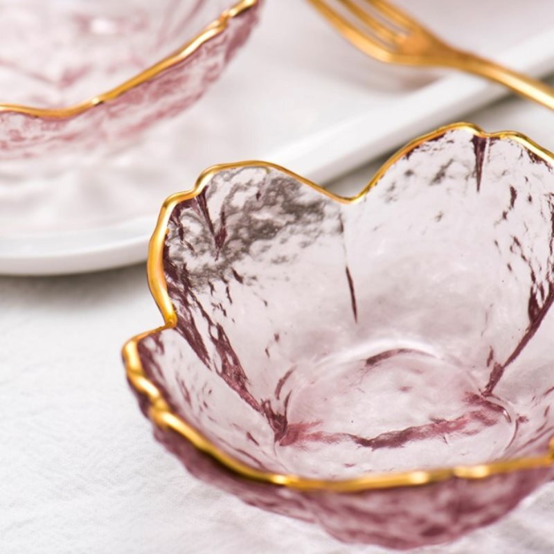 Small Glass Dish Gold Inlay Glass Sauce Bowl Seasoning Plate Fruit Sala ...