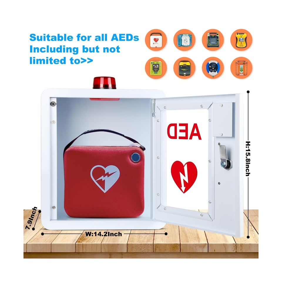 AED Cabinet Wall-Mounted AED defibrillator Storage Cabinet, Stainless ...