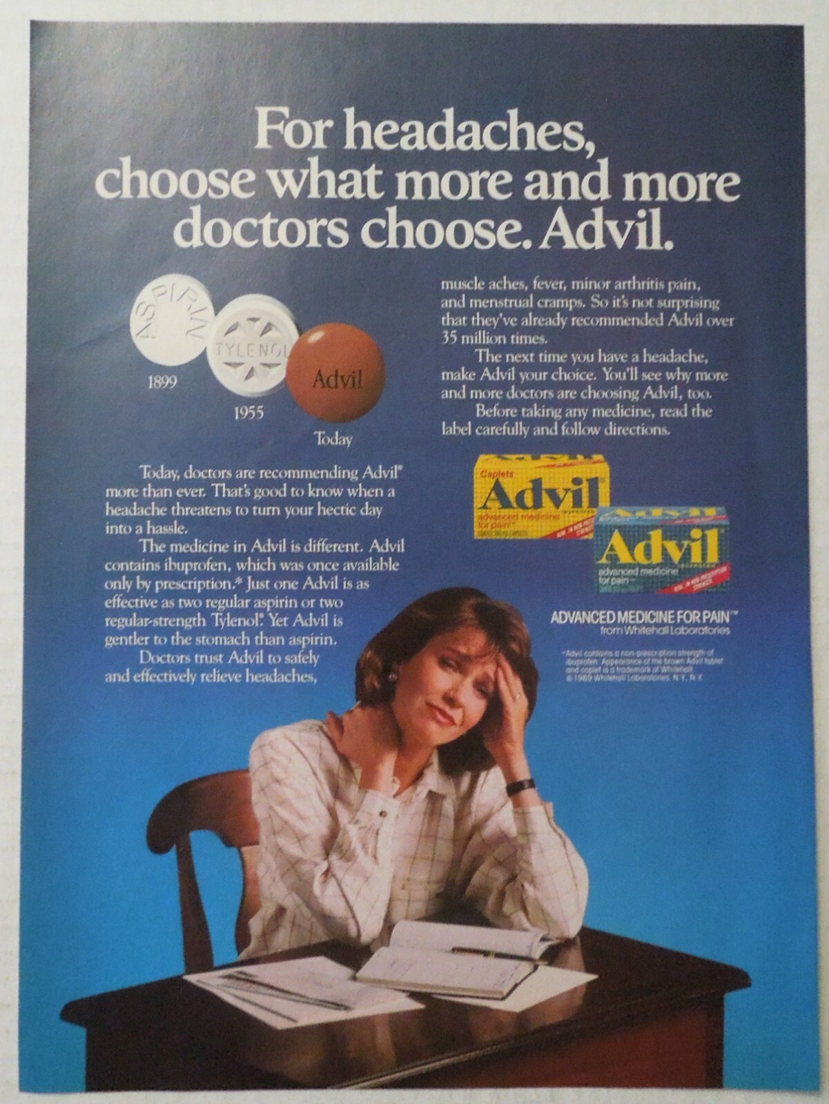 1989 ADVIL Ibuprofen Magazine Ad - Most Doctors Choice For Headaches | eBay