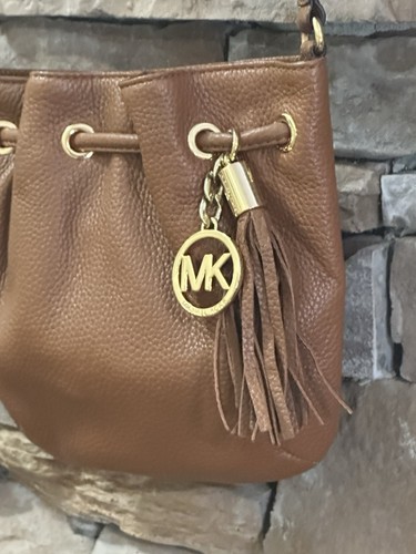 Michael Kors Camel Brown Pebbled Leather Crossbody Shoulder bag Tassel ...