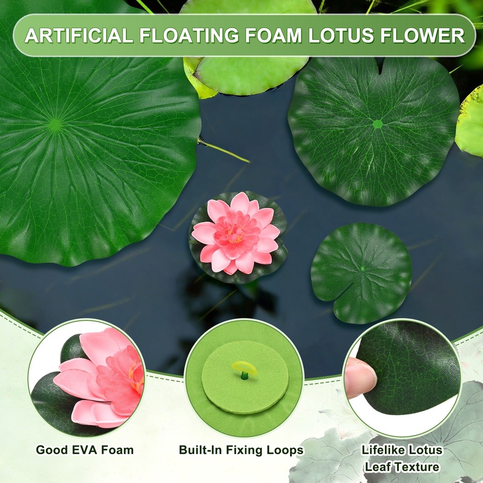 1-Set Artificial Foam Lotus Flower with Water Lily Pads, 4/7/11" [Light ...