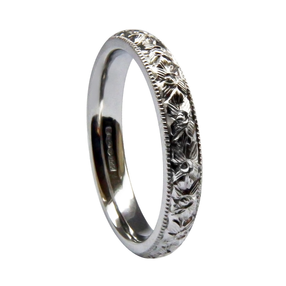 4mm Bespoke Hand Engraved Sterling Silver Court Comfort Wedding Rings ...