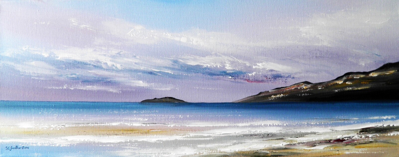 ORIGINAL SEASCAPE CANVAS PAINTING, Sarah Featherstone, Dawn Sky, Beach ...