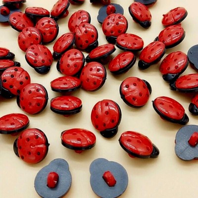 RED LADYBUG 2-hole Plastic SHANK Buttons 5/8" x 1/2" (15 x 13mm) Craft ...