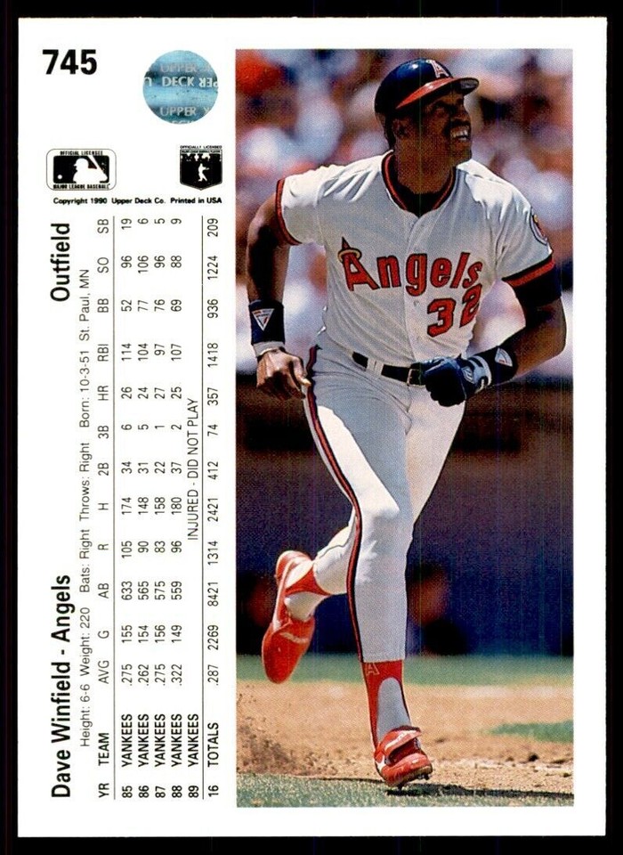 1990 Upper Deck High Series Dave Winfield California Angels #745 | eBay