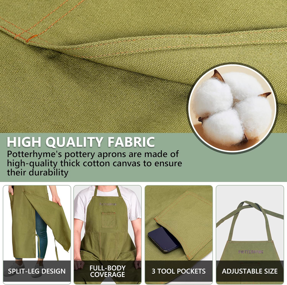 Full Coverage Pottery Apron Split Leg - 100% Cotton Canvas Potter's ...