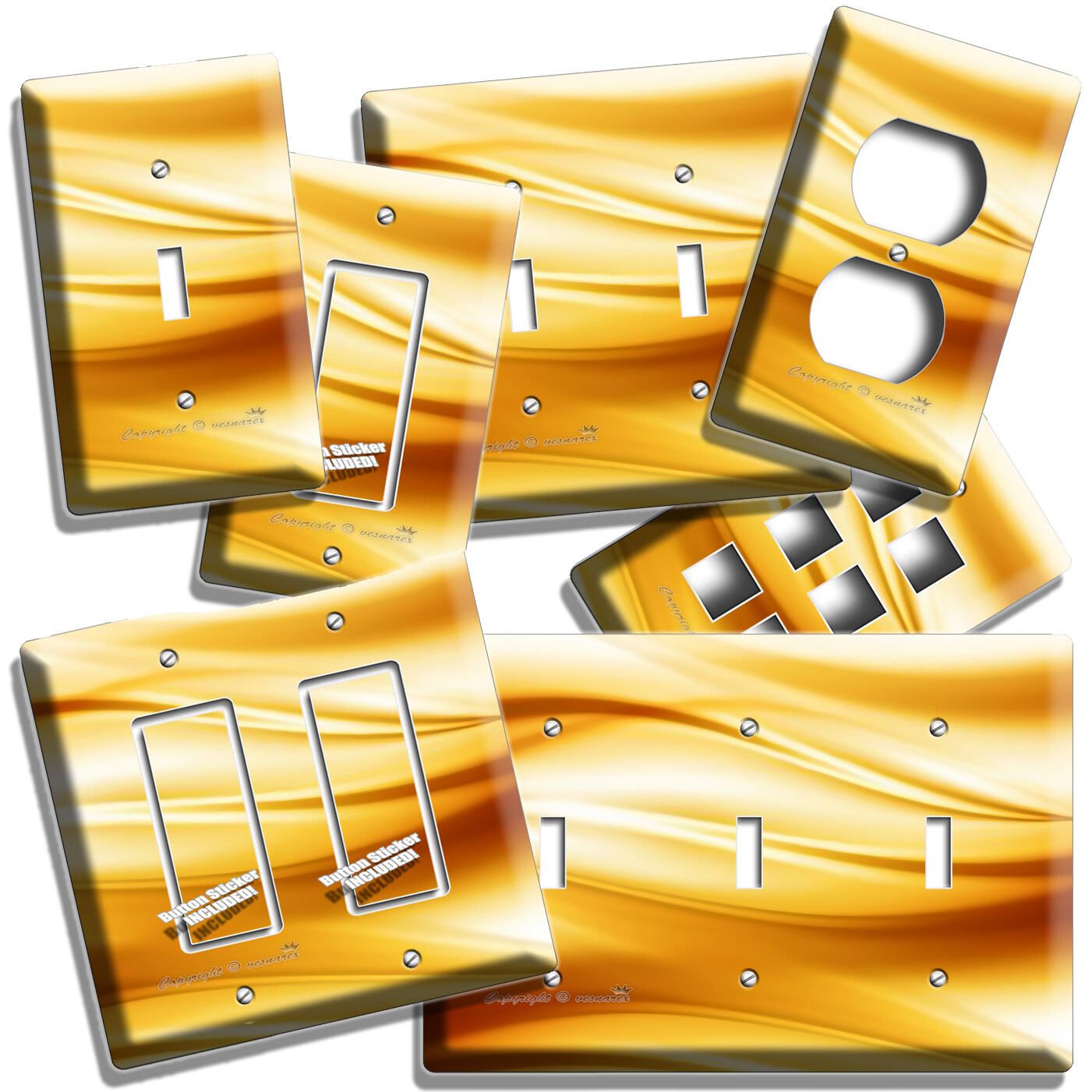 GOLDEN CARAMEL WAWY HUES LIGHT SWITCH PLATE OUTLET BEDROOM LIVING ROOM ...