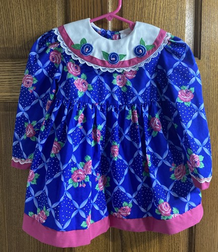 Young Hearts Girls 4T Multicolor Floral Dress Vintage Cottage Core Bib ...
