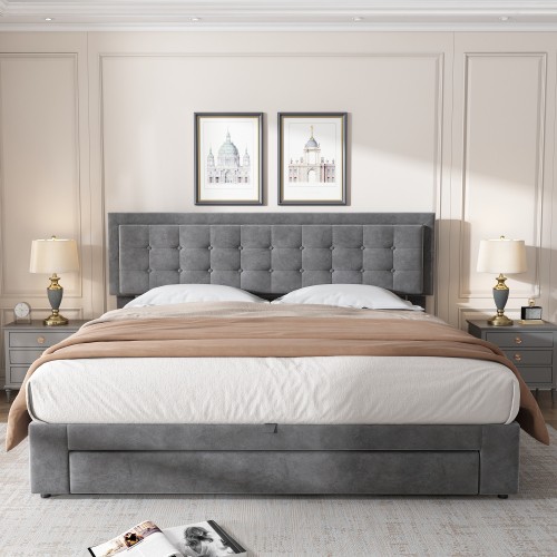 Upholstered Bed,Super King Size Bed-6ft180x200cm, Velvet Fabric, Double ...