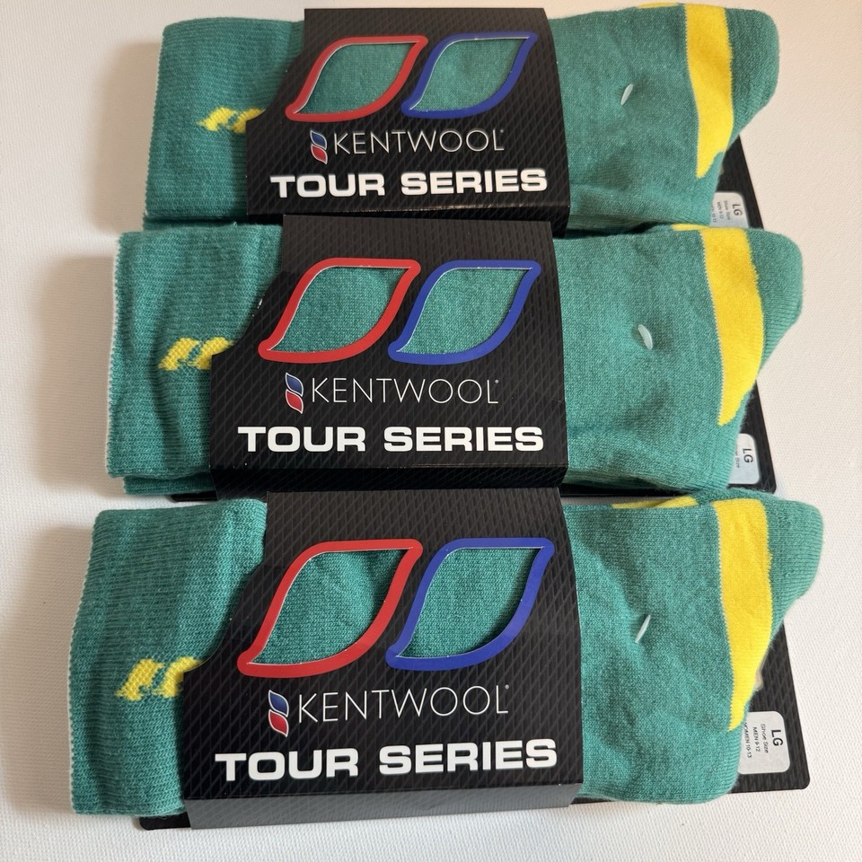 Kentwool Tour Series Green & yellow Men's Golf socks size LG 3 pair New ...