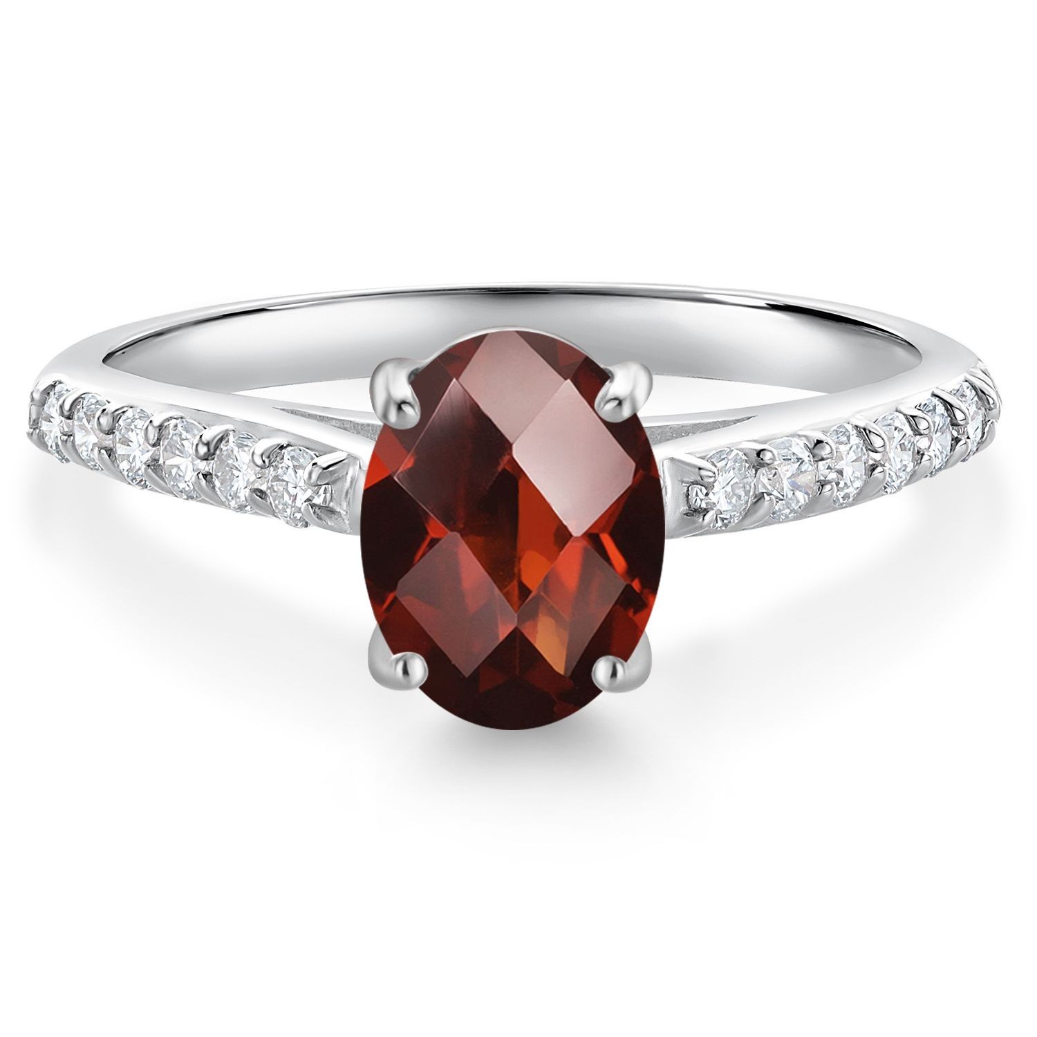 10K White Gold Garnet and White Lab Grown Diamond Engagement Ring For Women | eBay