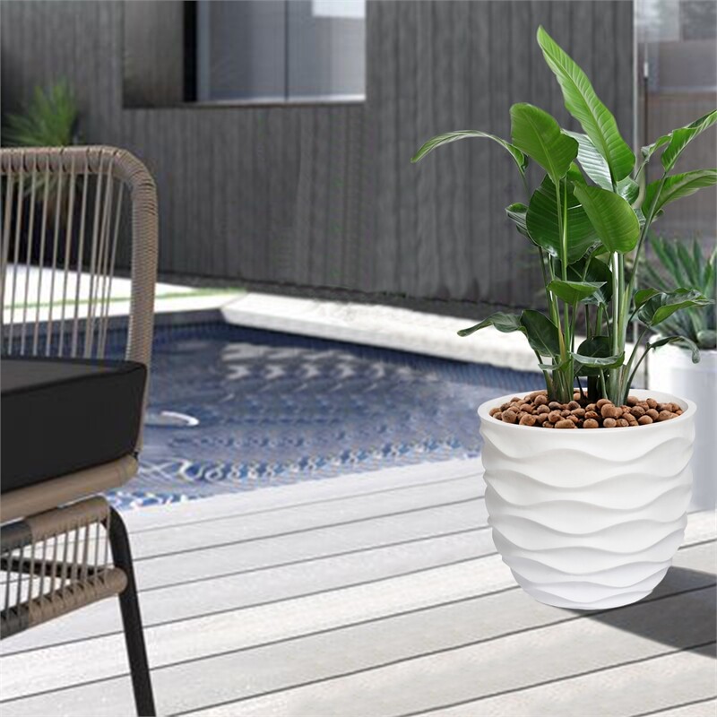 LuxenHome 13.4-Inch Round White Waves MgO Planter | eBay