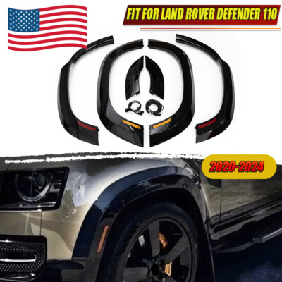 6x Gloss Black Fender Flare Wheel Arch w/ Light For Land Rover Defender ...