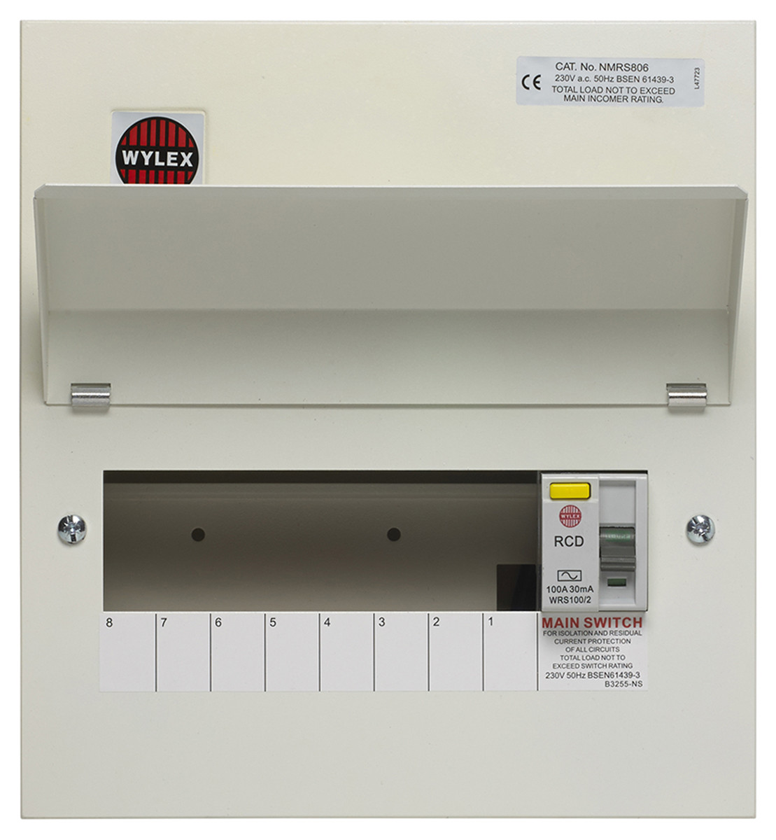 Wylex NMRS806 Amendment 3 Metal 8 way Consumer Unit With 80A 30mA RCD ...