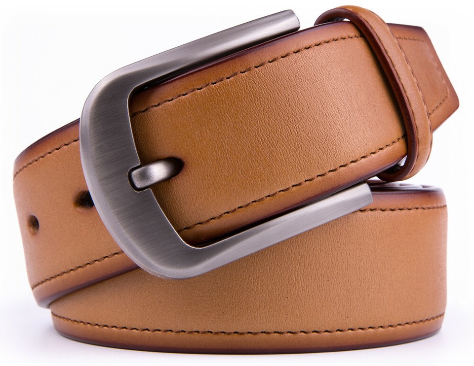 Men's Genuine Leather Belt With Classic Silver Buckle 1.5inch Width | eBay